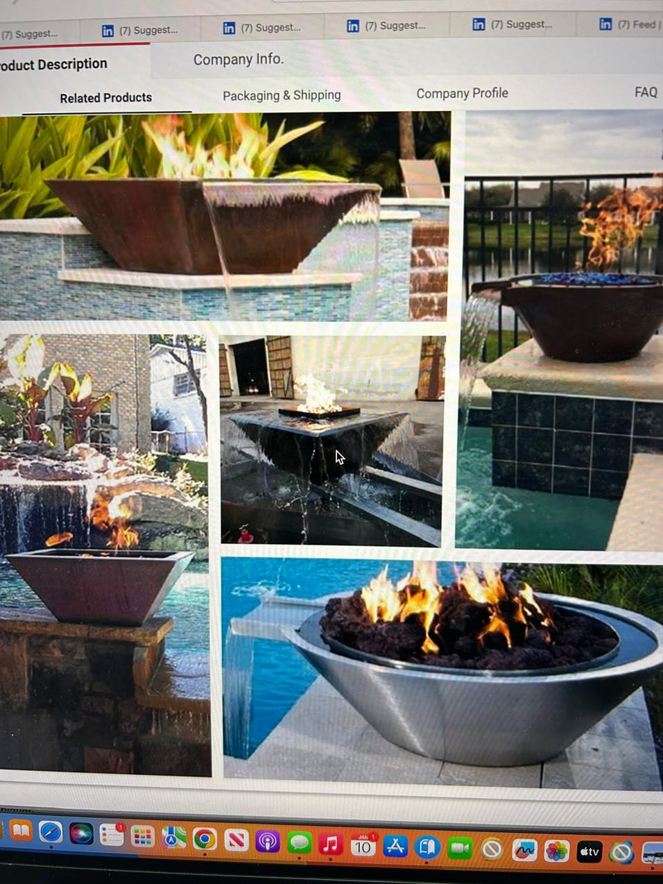 Fire Feature Square Stainless Steel Gas Fire Pit Water Bowl Fountain ...